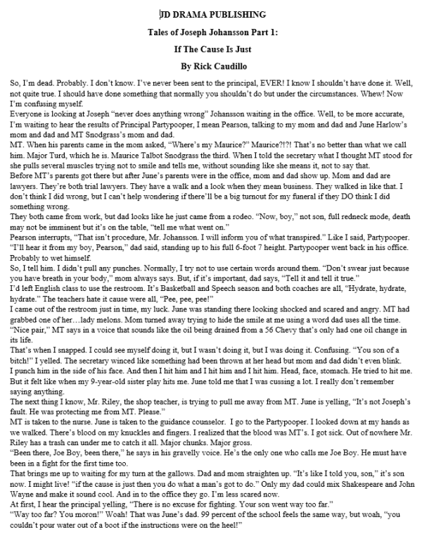 Tales of Joseph Johansson by Rick Caudillo (Cut as Needed) M, Dramatic ...